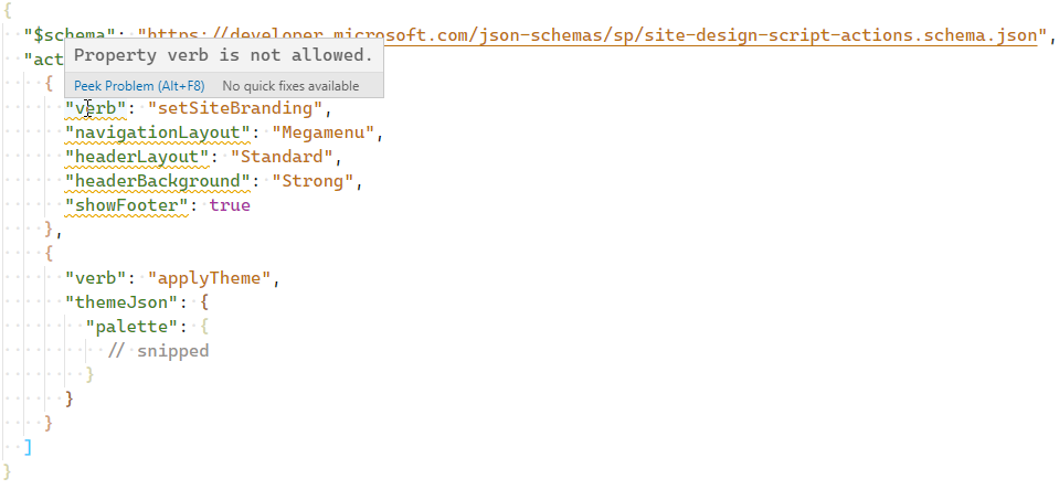 JSON Schema for SharePoint Site Designs